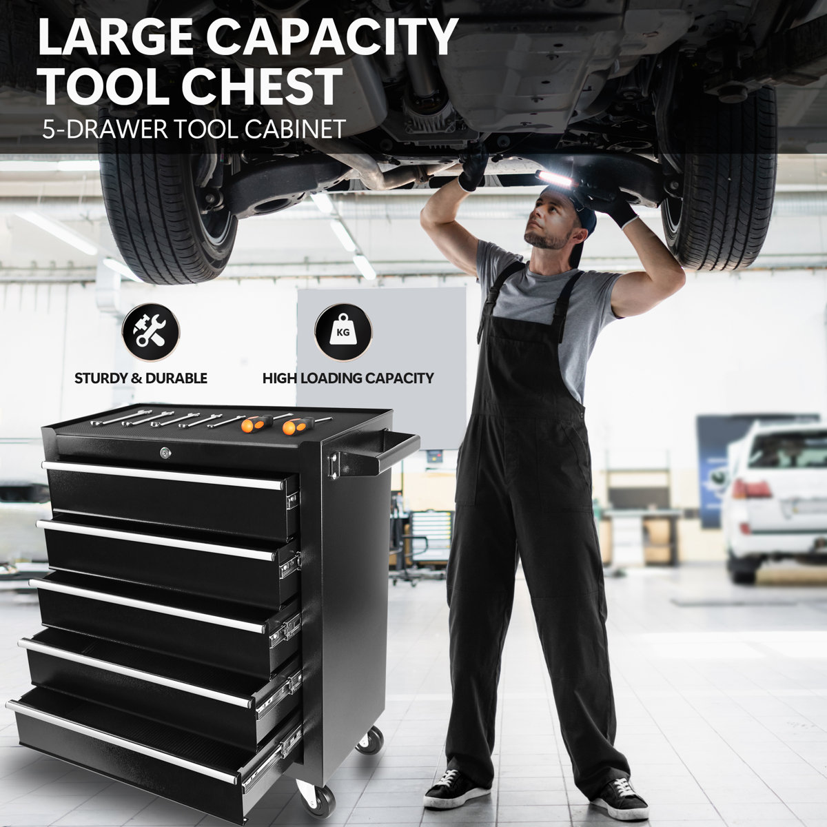 WFX Utility™ 5 Drawers Rolling Tool Chest with Wheels, Portable Rolling Tool Box on Wheels ...